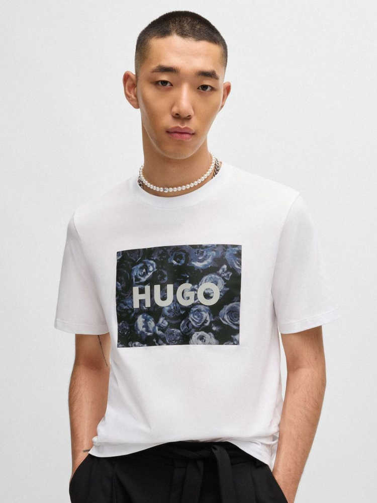 Футболка Мужской HUGO белый, размер 48 Хлопок Повседневный Португалия ...