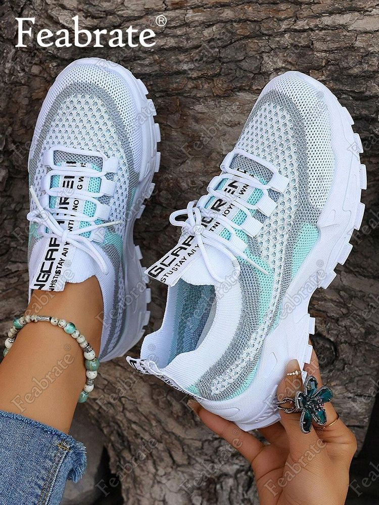 Кроссовки Женский Feabrate Сетчатая ткань Бег, размер 40 Лето Шнурки Танкетка купить c доставкой ...
