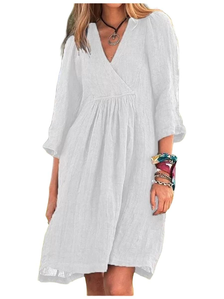 Платье Женский H&M белый Повседневный Три четверти Хлопок, размер 52 Без застежки облегающий ...