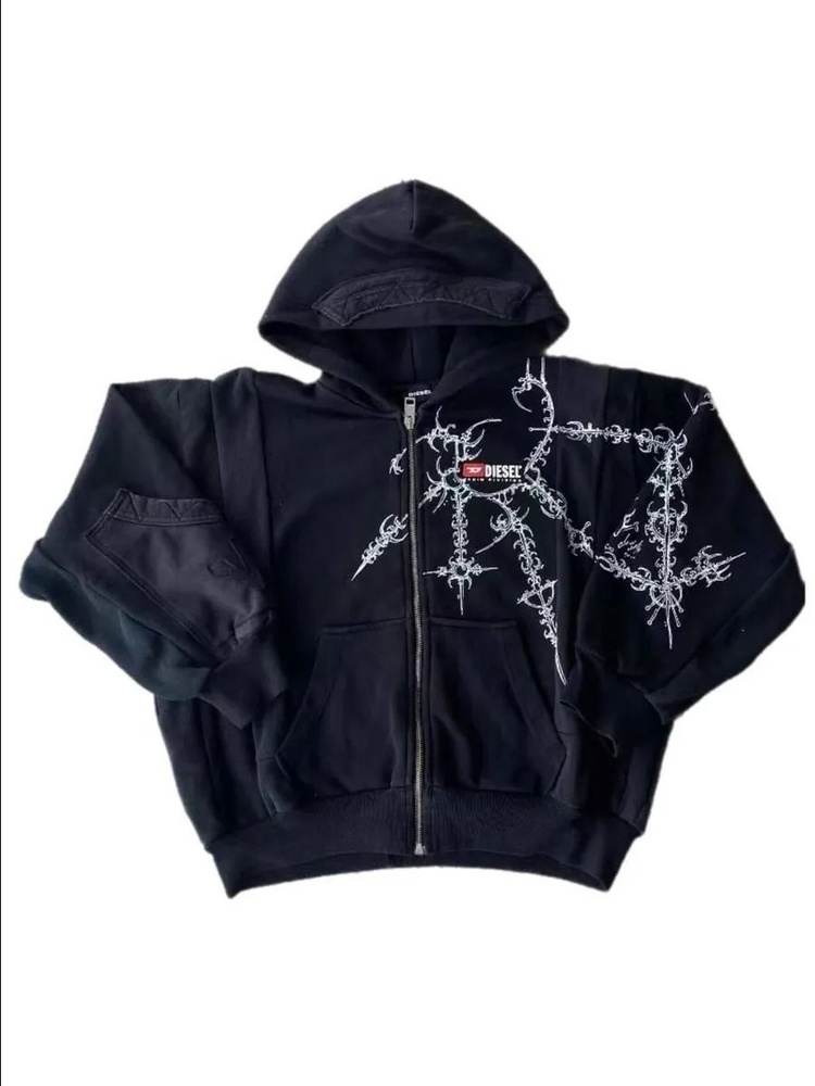 Худи Мужской, Женский Diesel Вышивка золотистый, нежный коралл Молния для спорта Политекс ...