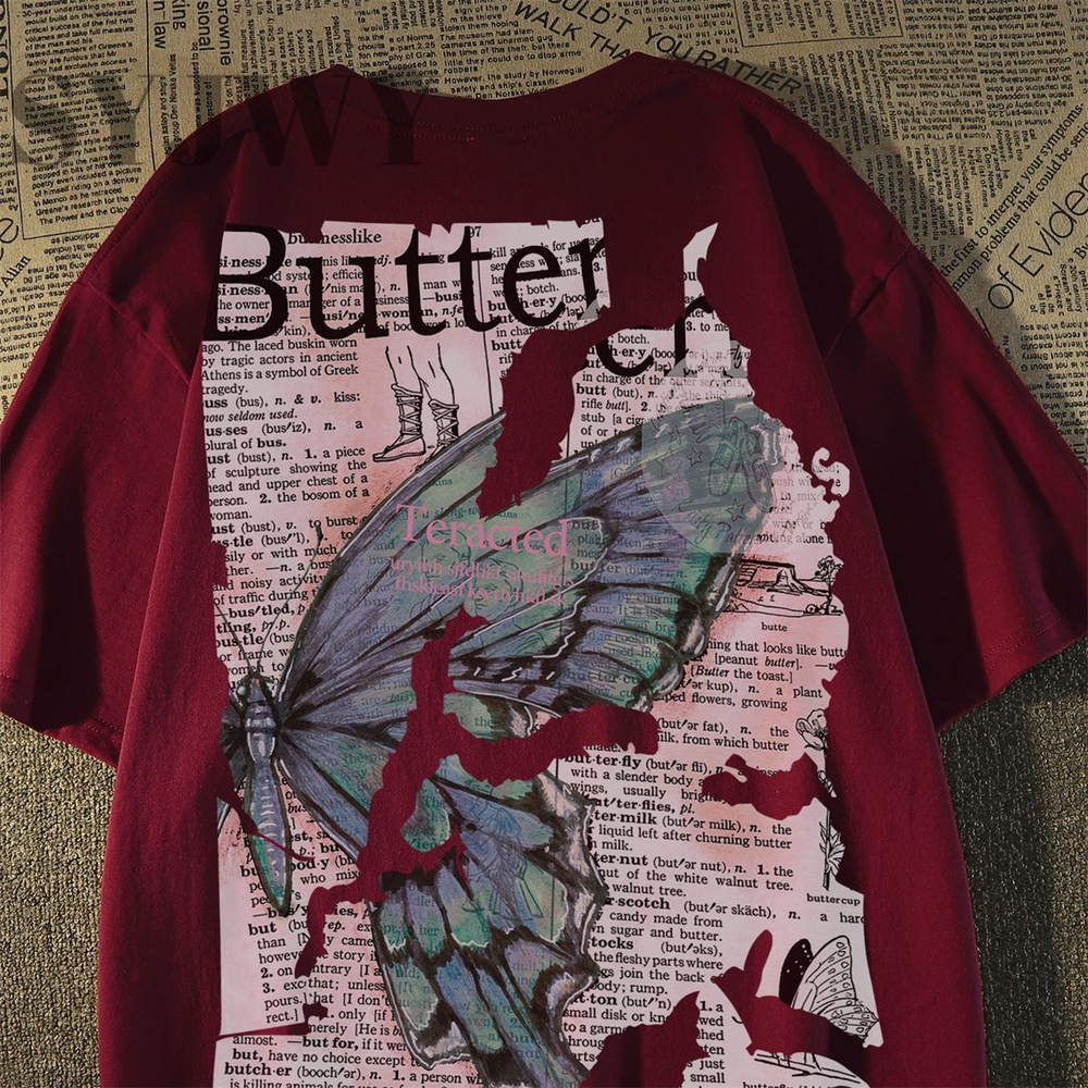 Футболка Женский SYJWY бордовый меланж, бледно-бордовый Средний, размер 50 Хлопок Буквы и цифры ...