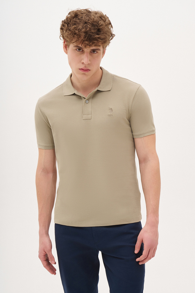 Поло Мужской U.S. POLO ASSN. светло-коричневый Короткий, размер 46 Хлопок Однотонный приталенный ...
