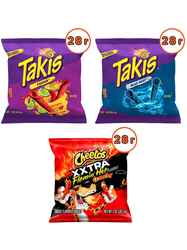 Кукурузные чипсы Takis Fuego, Blue Heat, Cheetos Crunchy XXTRA 3 шт. по ...