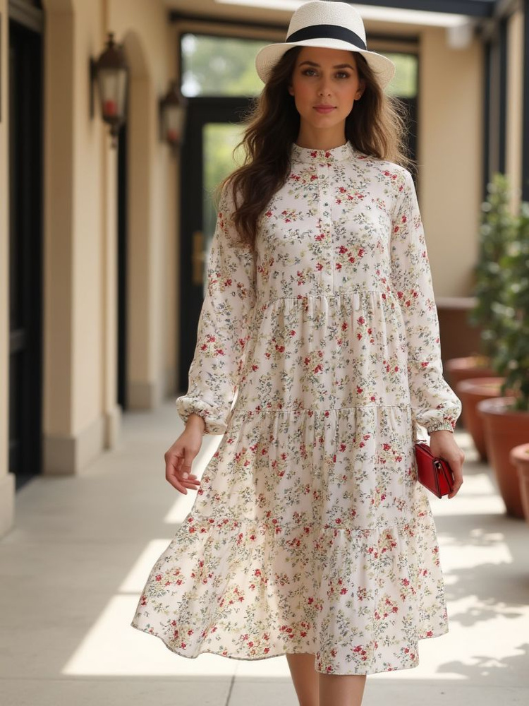 Платье Женский Posh Style белый, красный Повседневный Длинный Вискоза ...