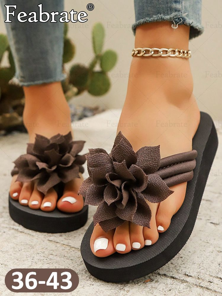 Сланцы Женский Feabrate, размер 42 EVA Толстая подошва, Круглый нос R (средняя) Без застёжки ...