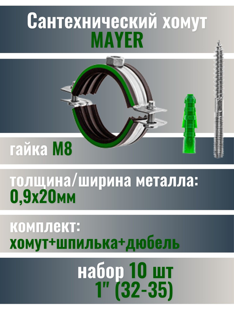 Хомут сантехнический MAYER 10шт с рез/прокладкой 1 (32-35) М8 в комплекте купить на OZON по ...