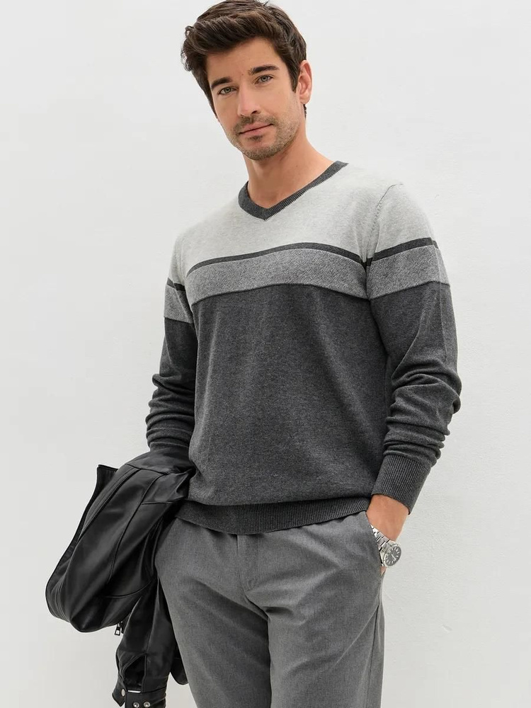Джемпер Мужской Fine Joyce темно-серый, светло-серый Трикотаж, размер ...