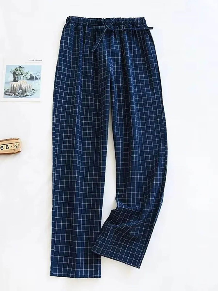 Брюки Женский, Мужской SYJWY суровый темно-синий для дома Хлопок, размер 44 Шнуровка свободный ...