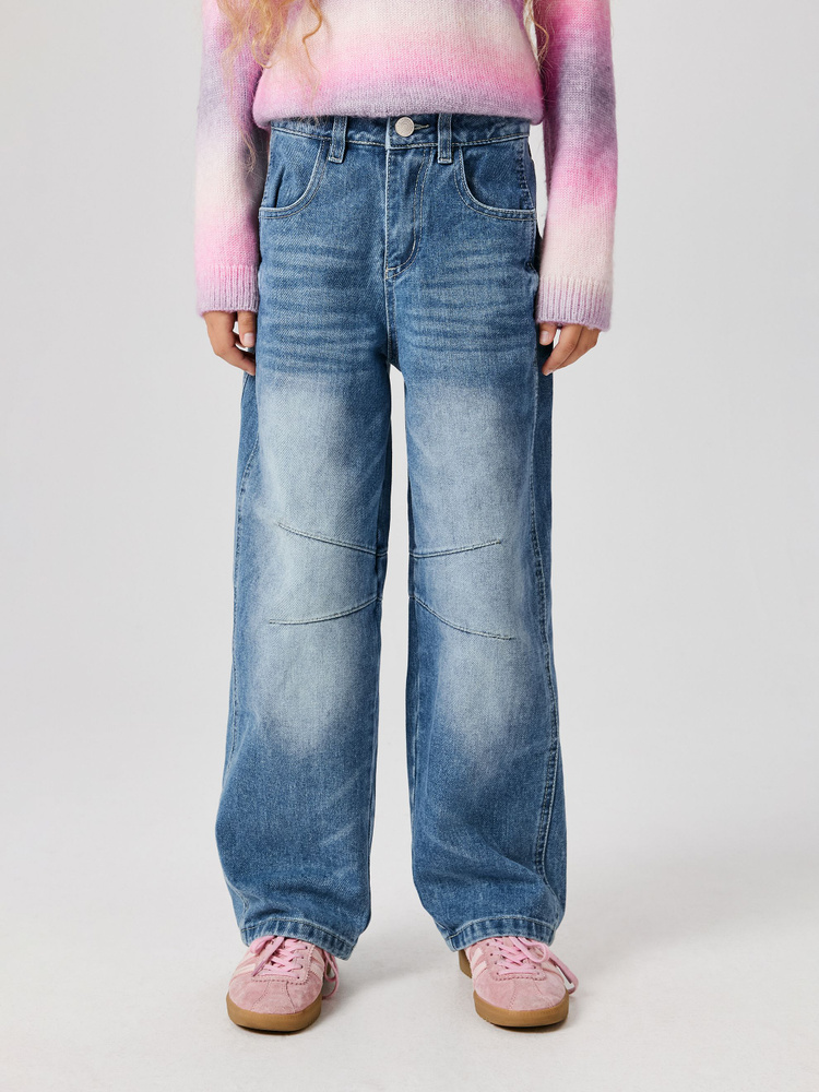 Джинсы Девочки Acoola синий кобальт палаццо, широкие Текстиль, Хлопок, размер 134 оверсайз ...