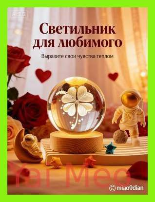 Светящийся хрустальный шар / ночник, подарок женщине, девушке,любовник ...