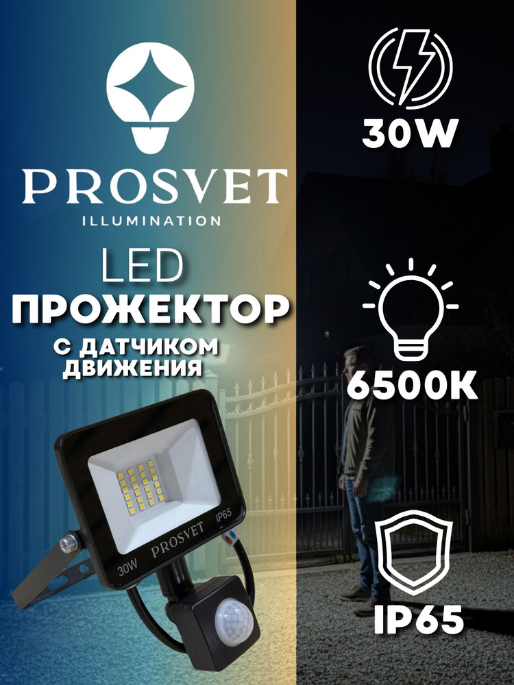 Прожектор светодиодный уличный 30Вт с датчиком движения 3000Лм 6500К ...