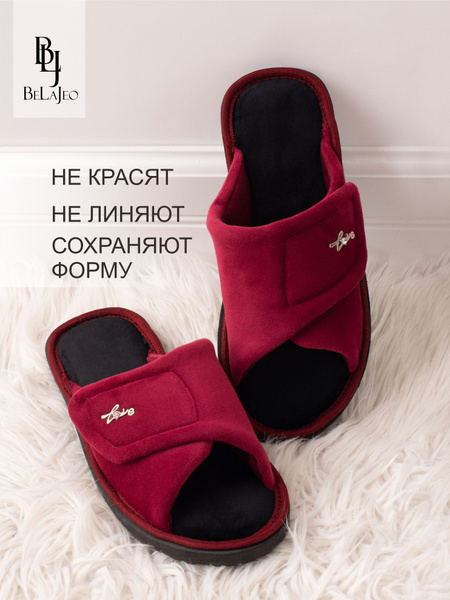 Тапочки Женский BeLaJeo, размер 36, 37 R (средняя) бордовый Броши Открытый нос Россия Без ...