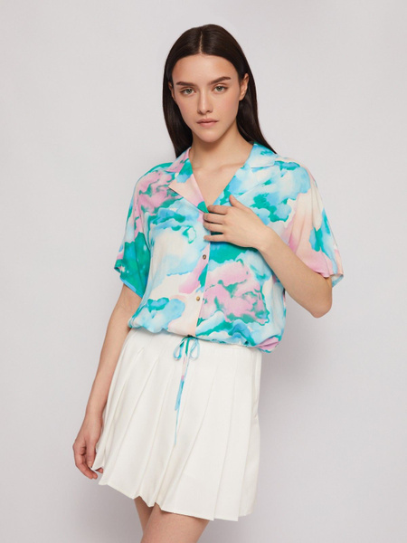 Рубашка Женский Zolla бирюзовый Короткий Вискоза, размер 42 Китай, рост 164-176 купить c ...