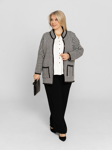 Кардиган Женский SAFI&AMI Collection черный, белый Трикотаж, размер 60 Пуговицы Декоративные ...