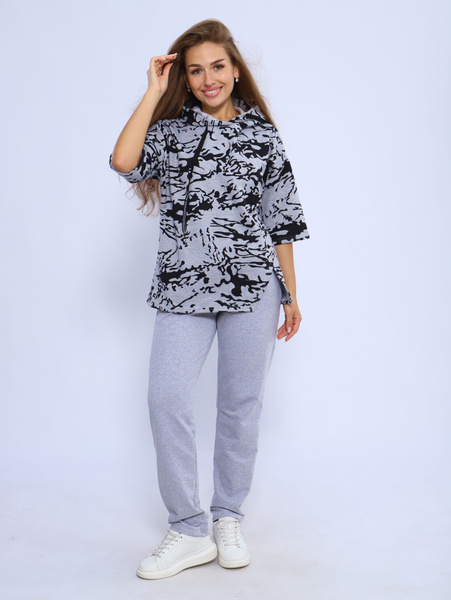 Комплект одежды Женский PospeLOVE Домашний, Повседневный серый, размер 58 Хлопок, Лайкра Фитнес ...