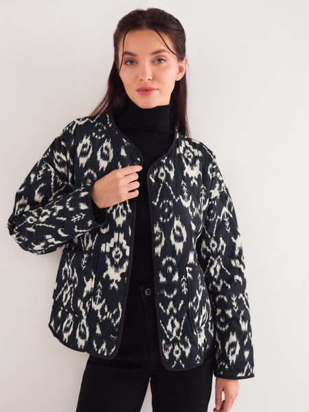 Куртка Женский VITTORIA VICCI Кнопки, Карманы черный, молочный V-образный Нейлон, Полиэстер ...