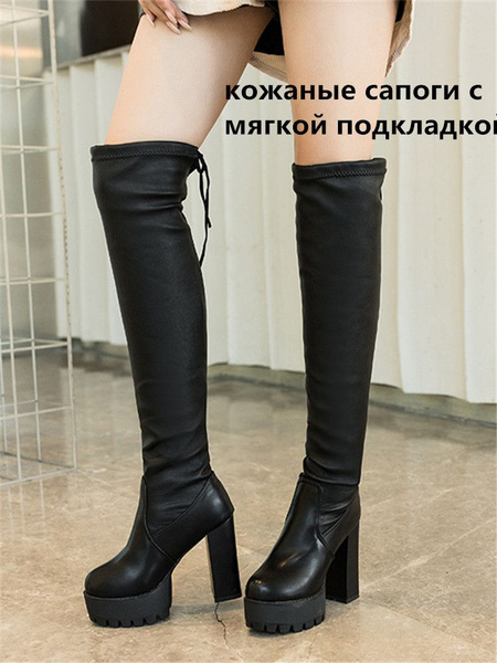 Сапоги Женский KERNA, размер 38 глубокий черный Зима Каблук + платформа Без застёжки купить c ...