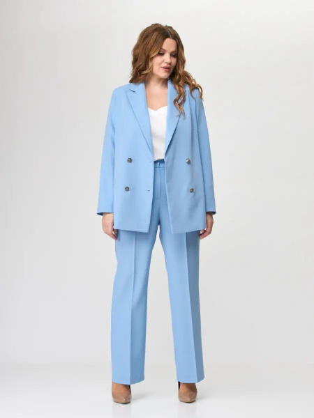 Костюм классический Женский KOVALEVICH Офисный/школьный брючный голубой, размер 52 Текстиль ...