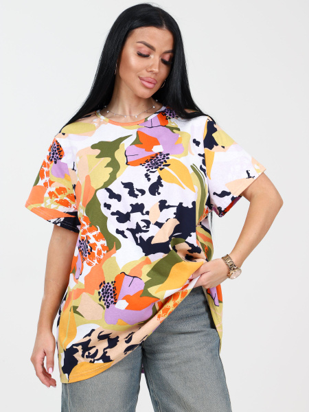 Футболка Женский Seffo большие размеры оранжево-желтый Короткий, размер ...