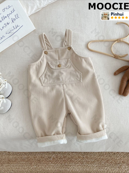 Полукомбинезон Девочки MOOCIE, размер 120 бежевый Еврозима Карманы Домашний Петля, Пуговицы Без ...