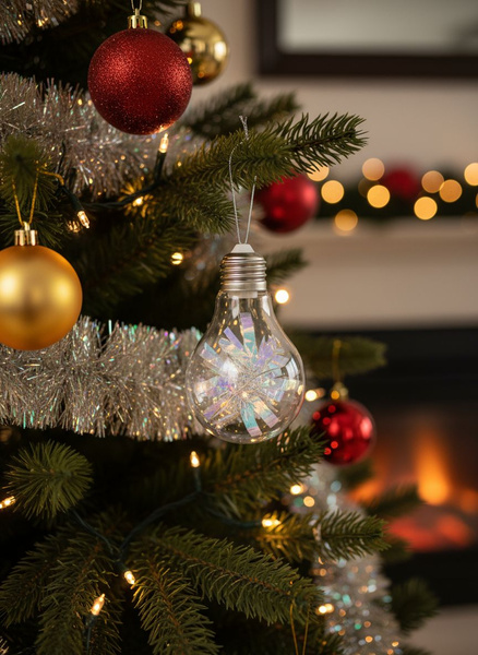 Ёлочная игрушка с подсветкой , прозрачный светящийся шарик-подвеска на ...