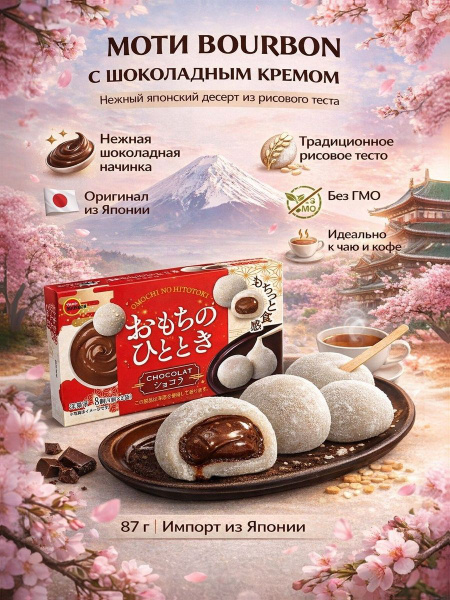 Моти пирожное Bourbon с шоколадно-сливочным кремом (без ГМО), 87 г ...