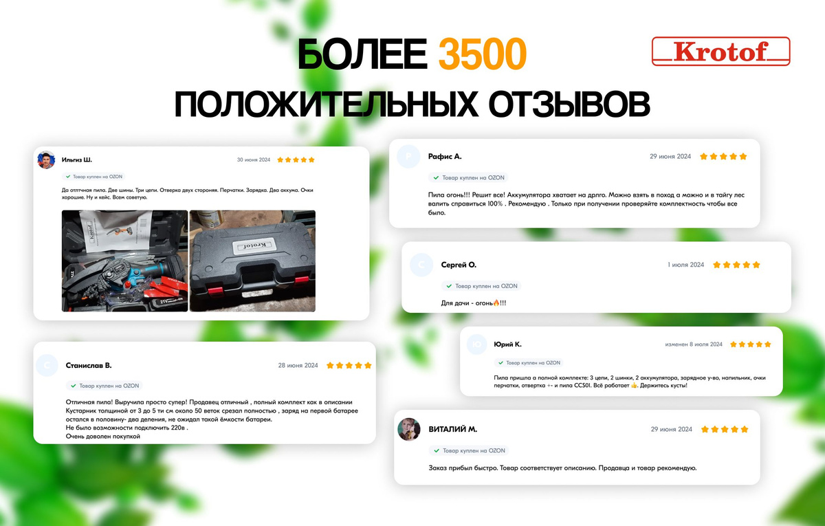 Пила аккумуляторная цепная Krotof CCS01 (600Вт, 3 цепи, 2 шины, 2 ...