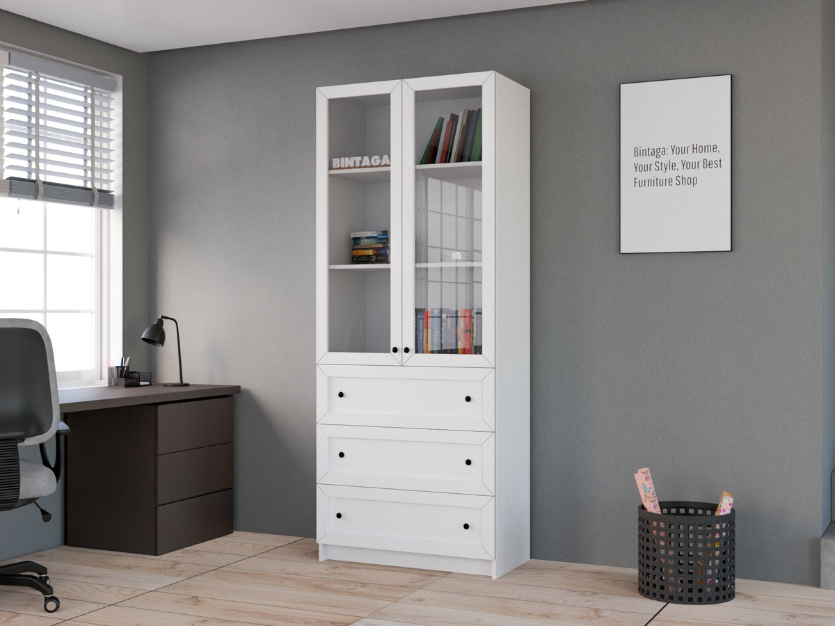 Шкаф книжный BINTAGA Книжный шкаф Билли 355 white, 80x50x202 см купить ...