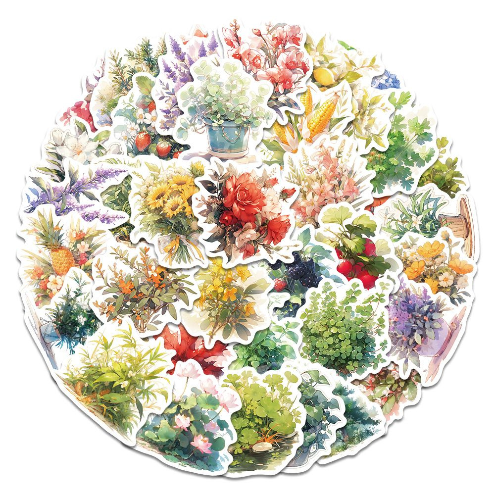 Набор глянцевых наклеек "Цветы и растения" 50 штук, декоративные ...