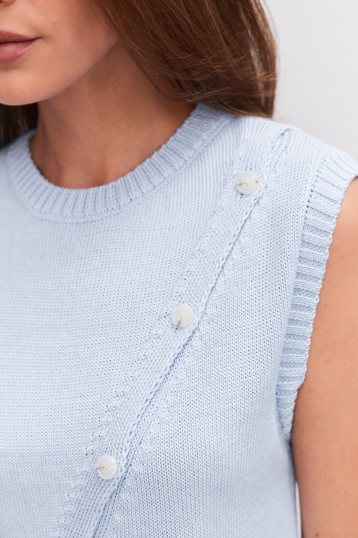 Жилет Женский DAMtex голубой Хлопок, Акрил, размер 40, 42 асимметричный ...