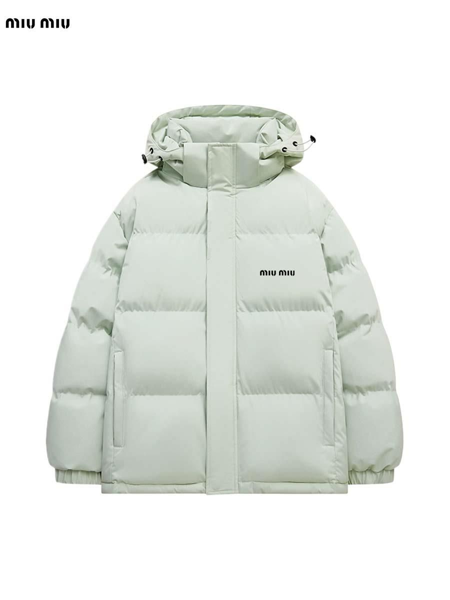 Пуховик Мужской Женский Miu Miu Карманы Лейбл светло розовый пиджачный Искусственный пух