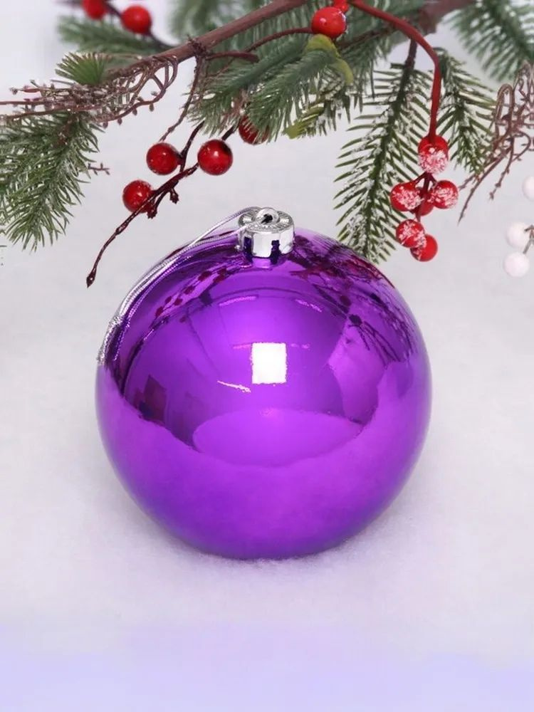 Новогодний шар, игрушка украшение на елку 15 см Глянец, фиолетовый ...