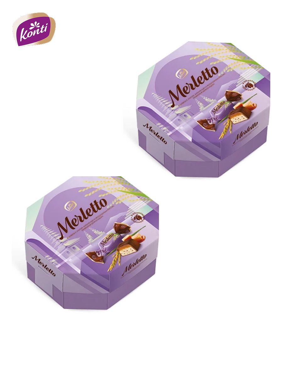Конфеты в коробке "Merletto" с воздушным рисом, комплект 2 шт. по 150г ...