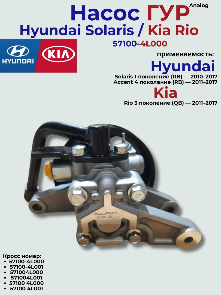 Насос гидроусилителя руля (ГУР) Hyundai Solaris / Kia Rio 57100-4L000 ...