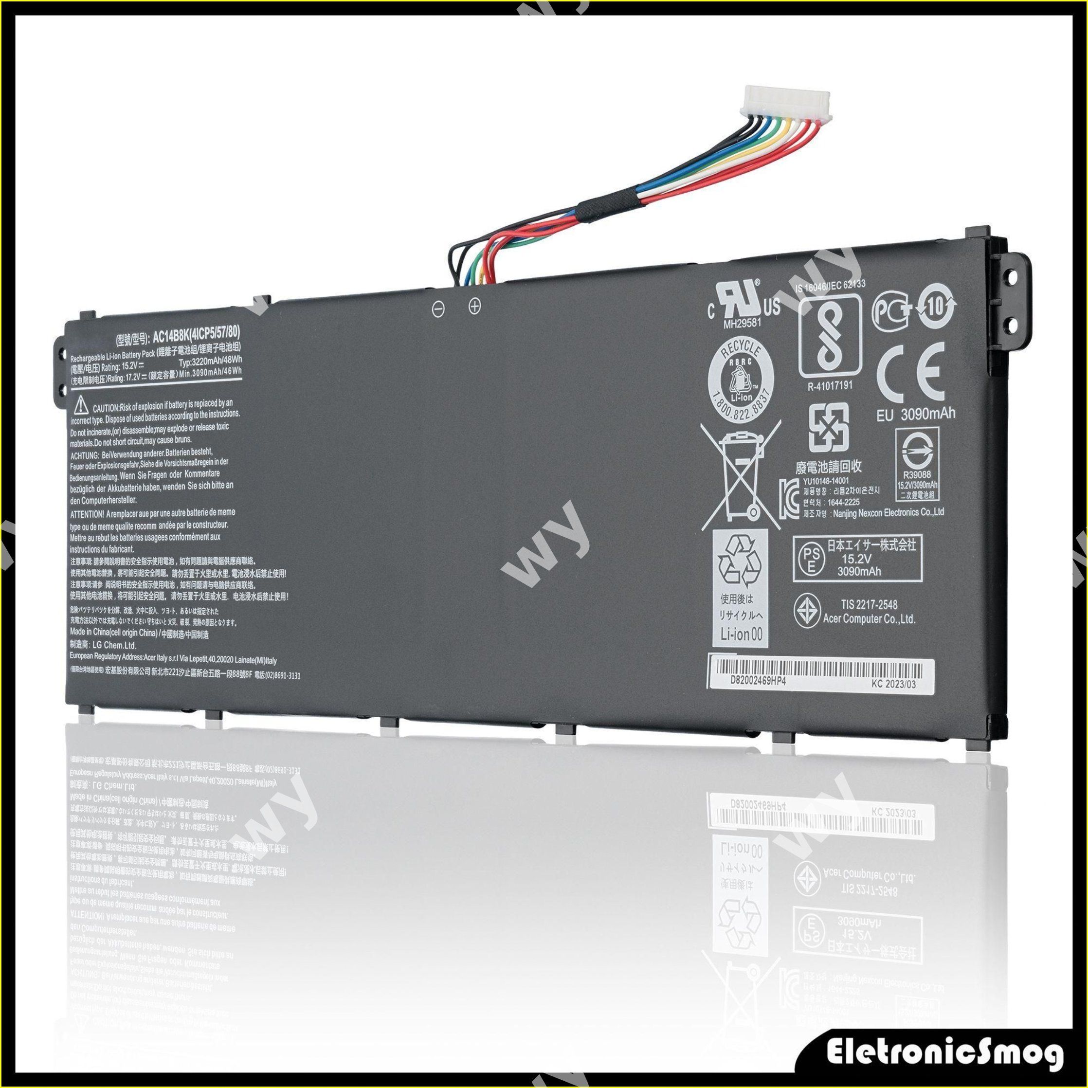 Аккумулятор для ноутбука Acer 3220 мАч, (AС14B8K, 4iCP5/57/80, AC14B3K ...