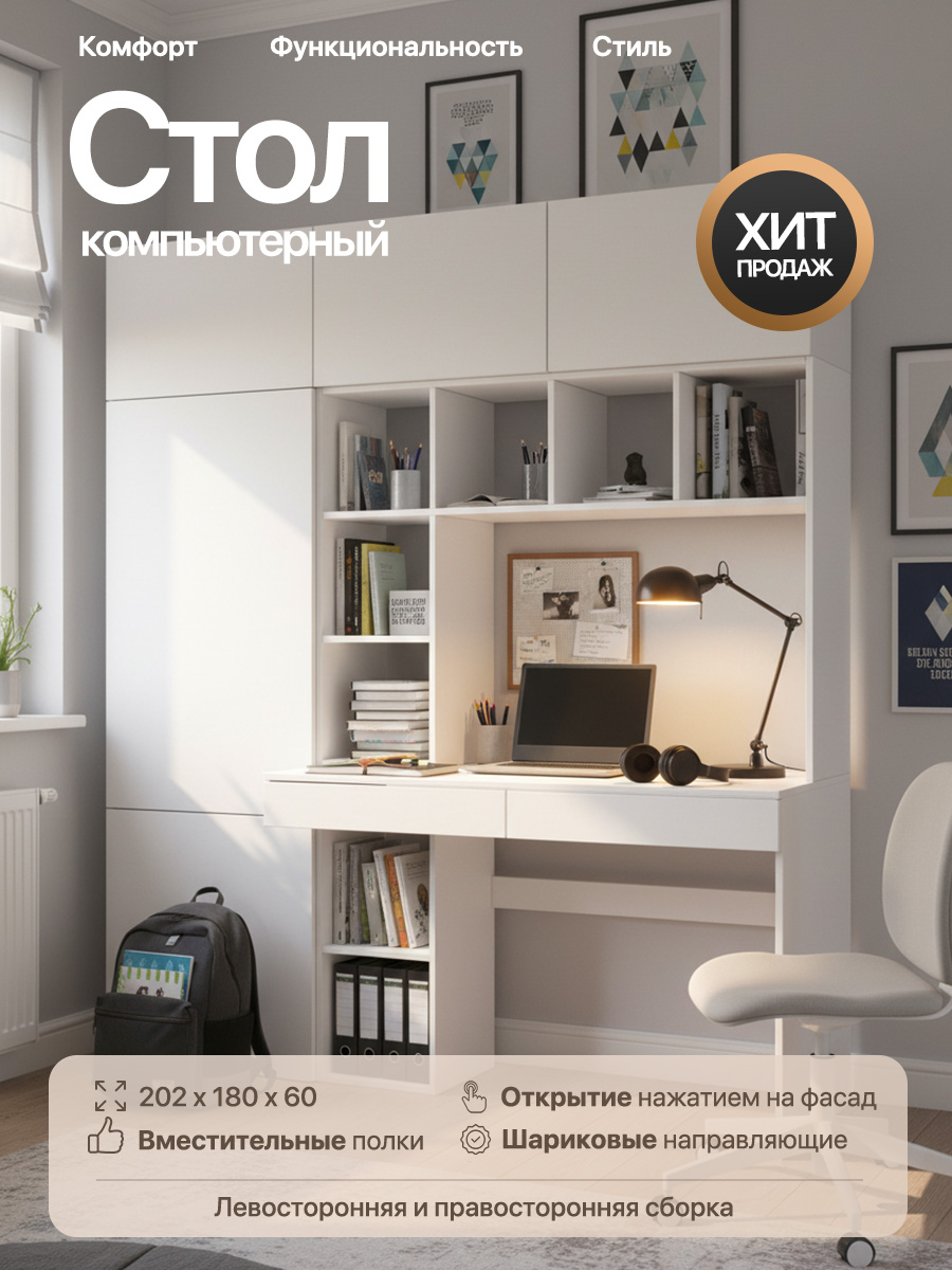 Компьютерный стол Puffis 019d2086644271b6a150481739ef4968, 179.9х60х200 ...