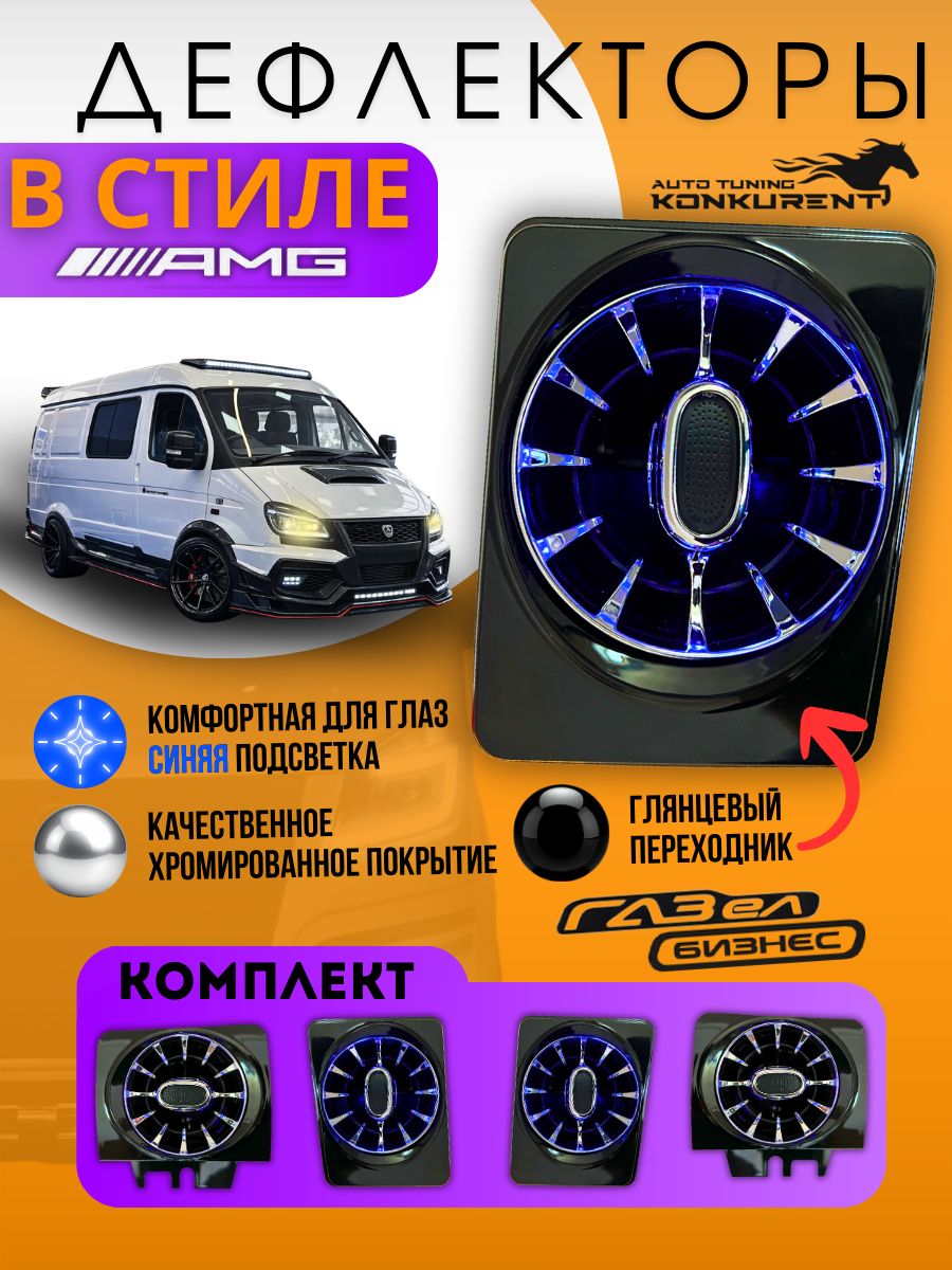 Дефлекторы воздуховода Газель Бизнес в стиле AMG, глянцевый, синяя ...