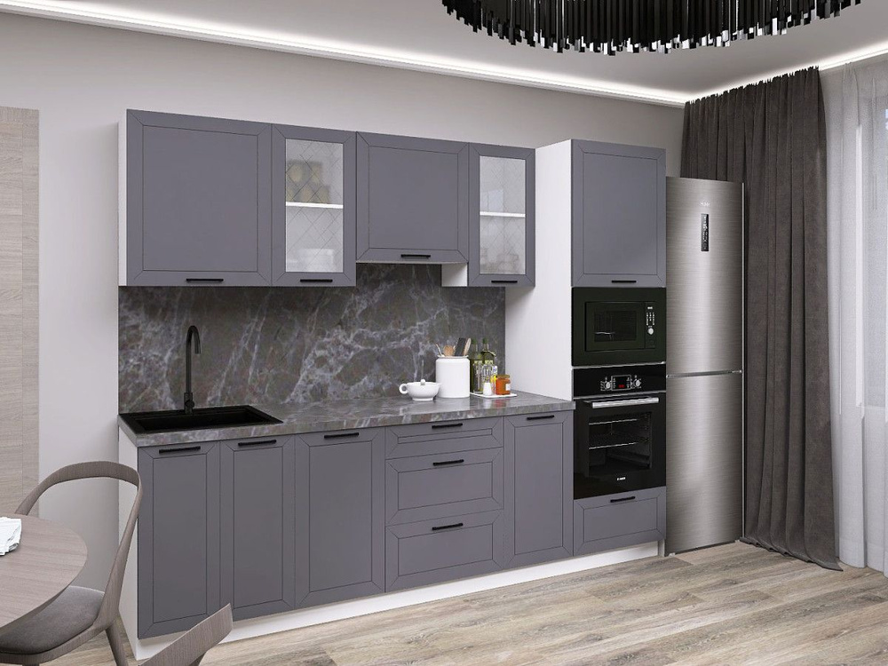 Кухонный гарнитур Вектор 2 6 м мебель для дома и кухни Белый Графит со стеклом купить по