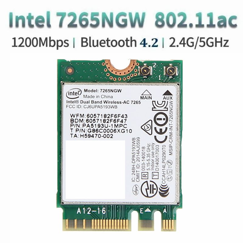 Intel Сетевая карта Intel 7265NGW WiFi Адаптер 1200 Мбит/с Bluetooth 4. ...