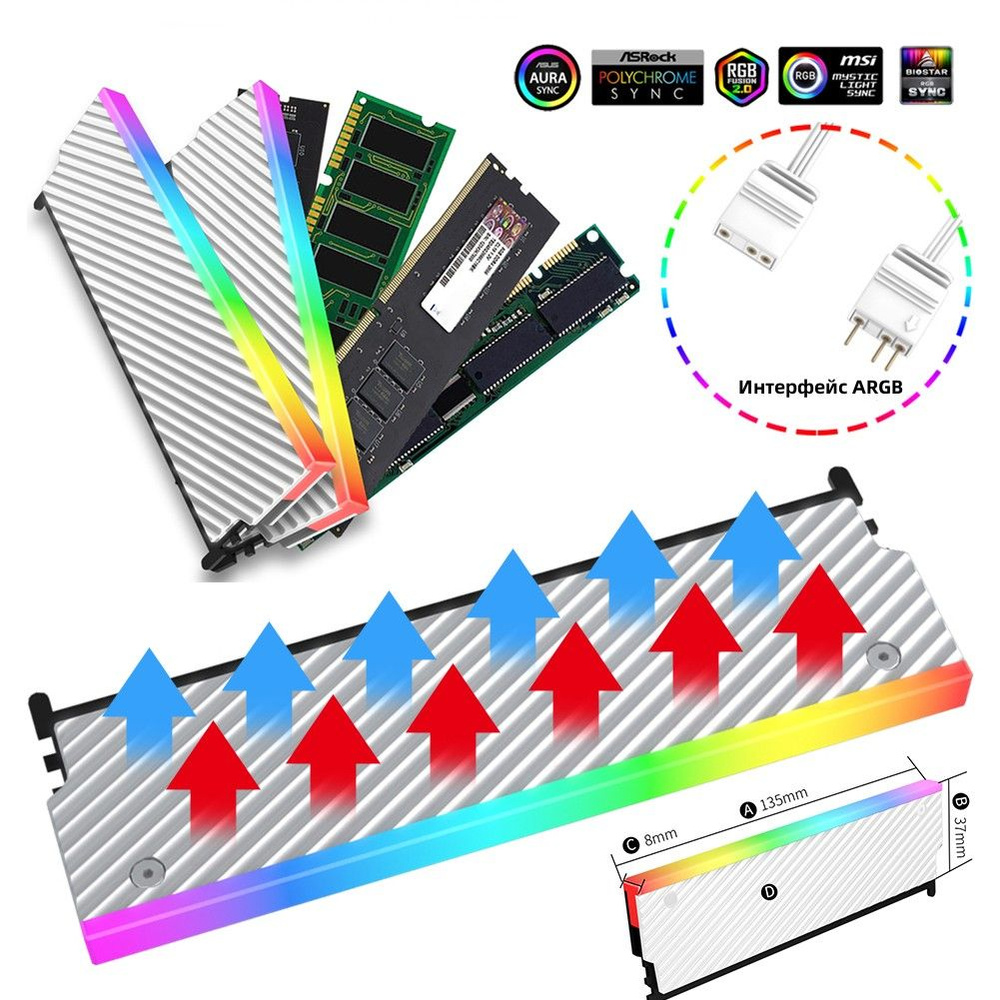 5v 3pin Argb Ram радиатор радиатора охлаждения для Ddr2 Ddr3 Ddr4 Ddr5