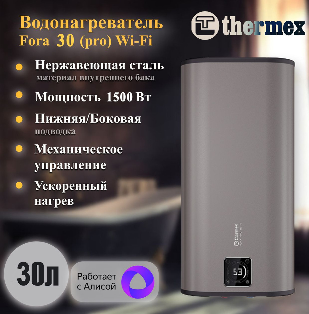 Накопительный электрический водонагреватель Thermex Fora 30 (pro) Wi-Fi ...