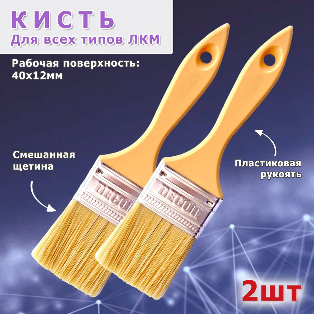 Кисть плоская для всех типов ЛКМ, для лазури, антисептики, пропитки, 40 ...