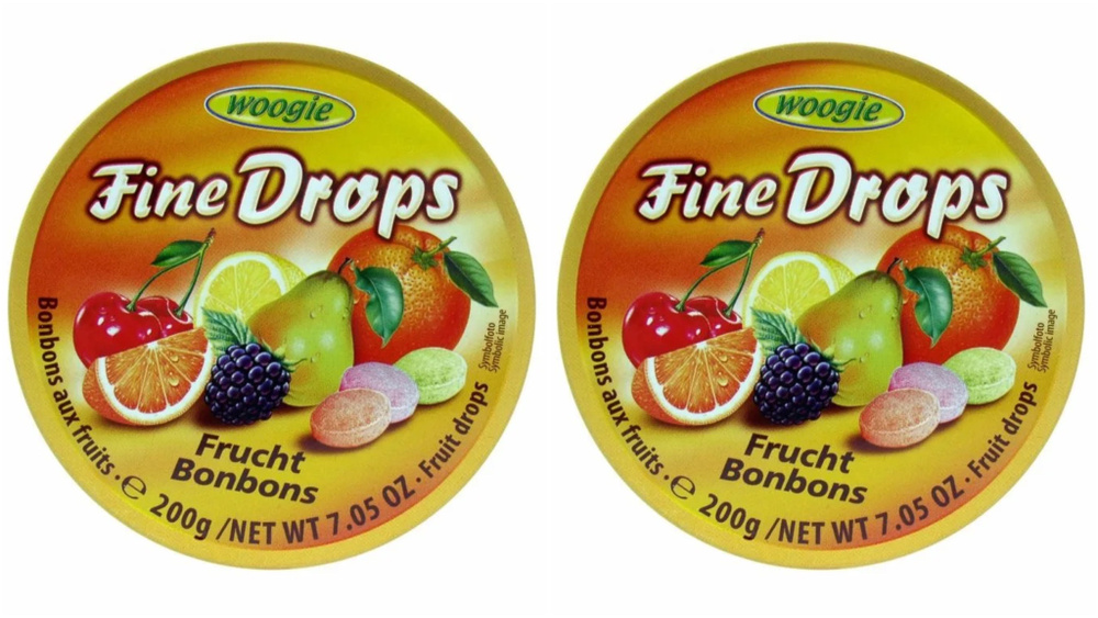 Леденцы в банке Фруктовые Fine Drops, Woogie, 2шт по 200гр (400гр ...