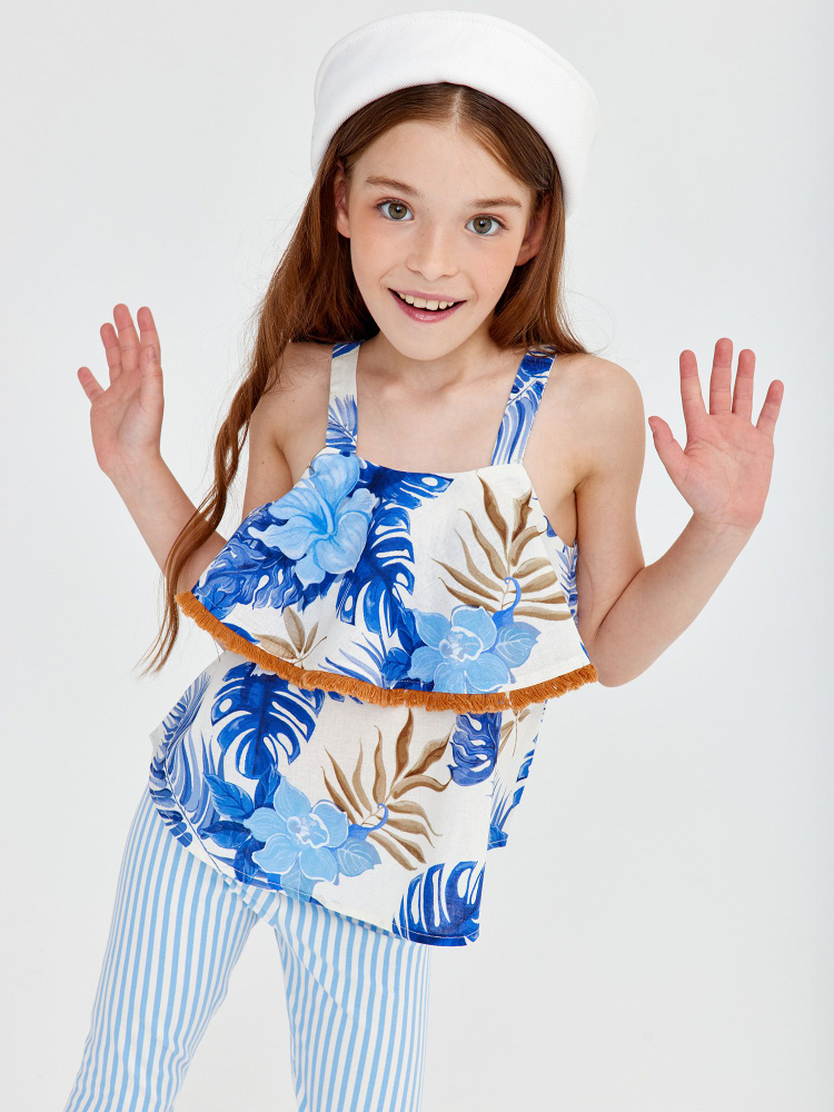 Топ Девочки Original Marines голубой, синий, размер 116 Хлопок, Лен ...