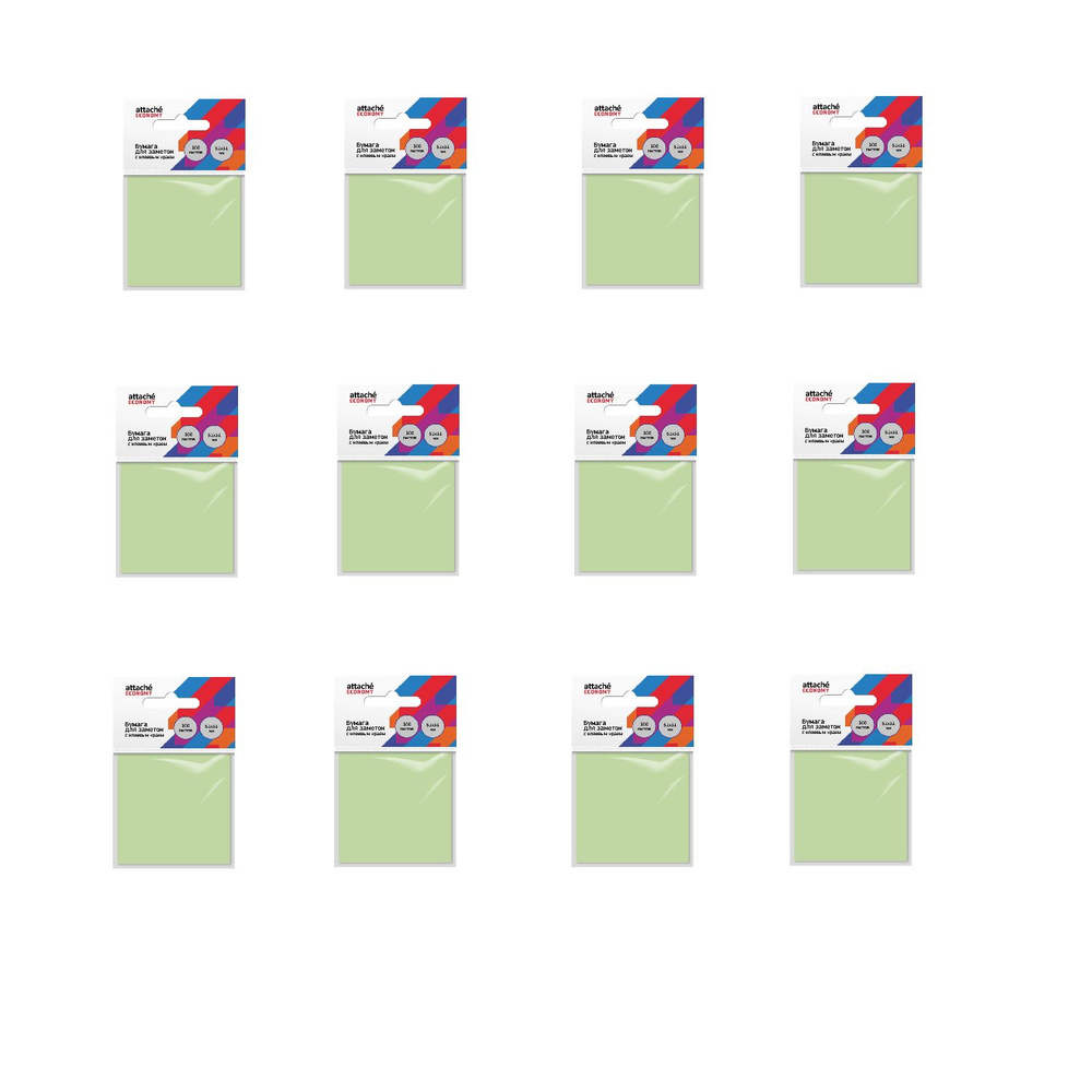 Attache Economy Бумага для заметок с клеевым краем 51x51 мм 100 л пастельно зеленый, 12 уп ...
