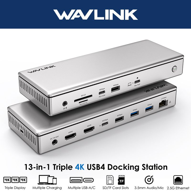 Док-станция WAVLINK USB 4 с дисплеем Thunderbolt 4/3 8K/4K, 2 HDMI, USB ...