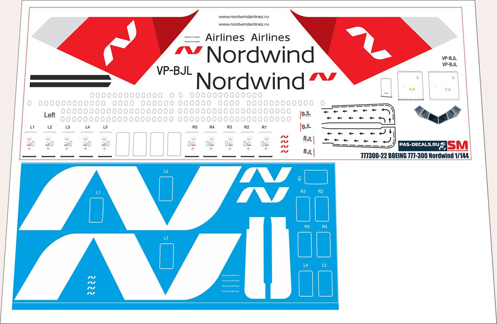 Декаль на модель "ЗВЕЗДА" 1/144 PAS-DECALS Boeing 777-300 Nordwind ...
