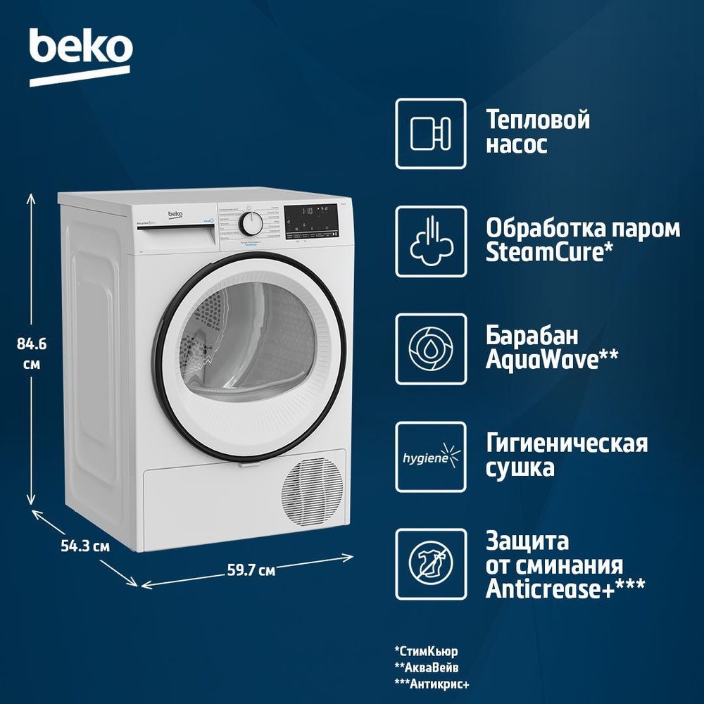 Сушильная машина Beko B3T68230, 8 кг, белый купить на OZON по низкой ...