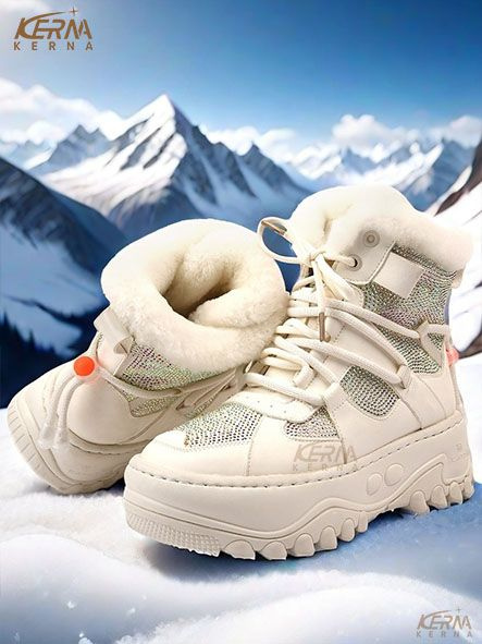 Дутики Женский KERNA белый Мех натуральный, Овечья шерсть Зима Шнурки D Россия Шнуровка ...