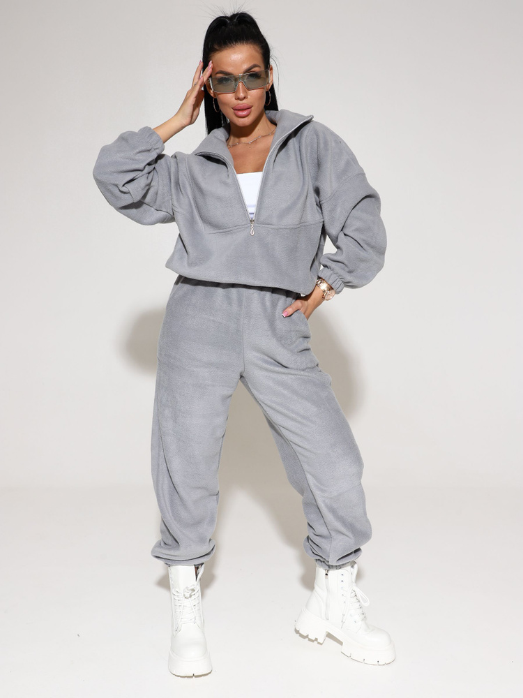 Костюм спортивный Женский MIROLINE Спортивный двойка светло-серый, размер 44 Флис Ролики, Туризм ...